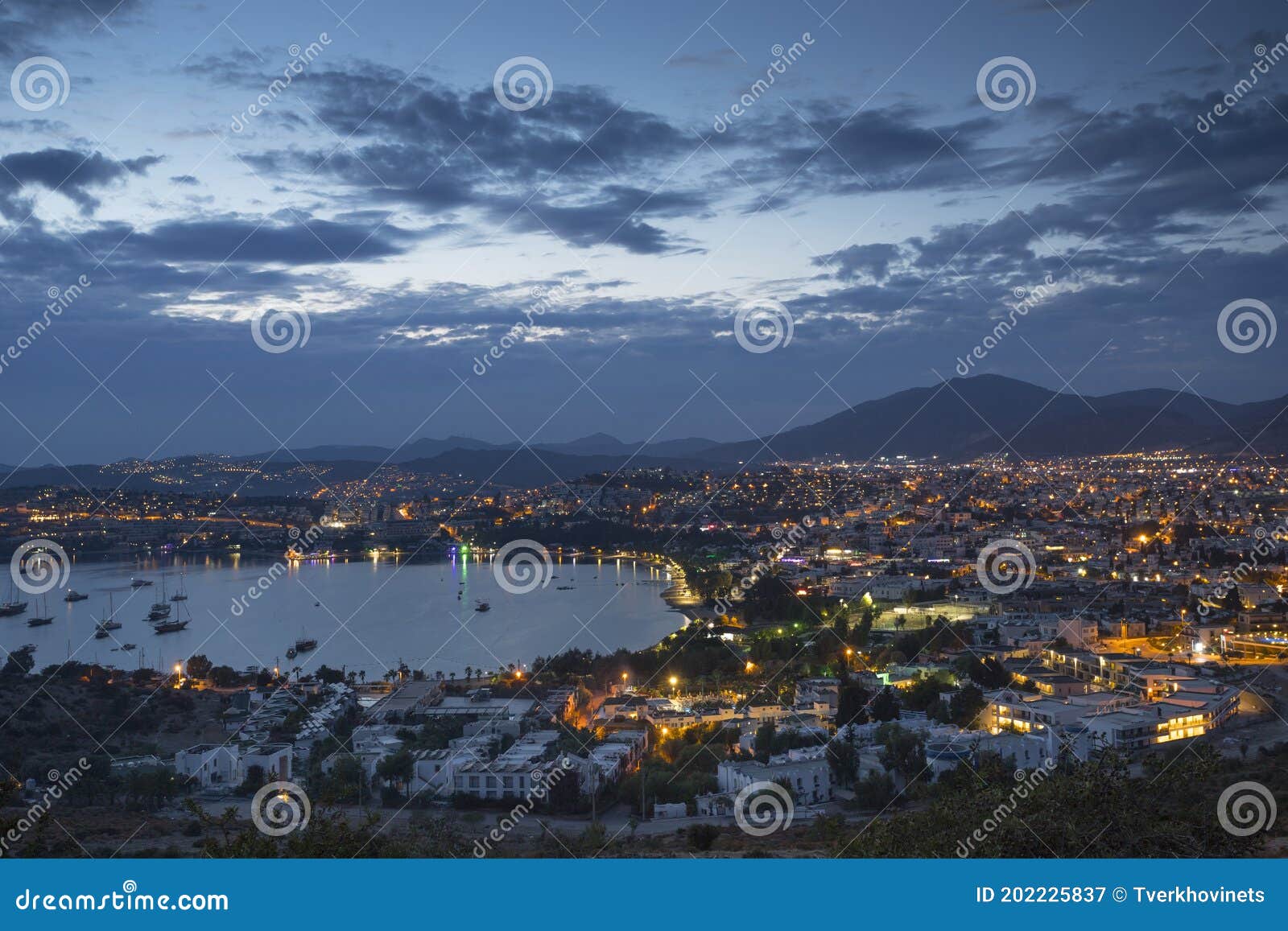 Cityscape of Bodrum at Night Stock Image - Image of mountain, harbor ...