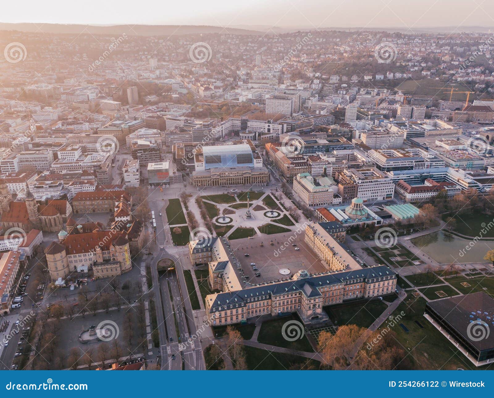 Cityscape of Central Stuttgart, Germany during Sunset. Aerial View ...