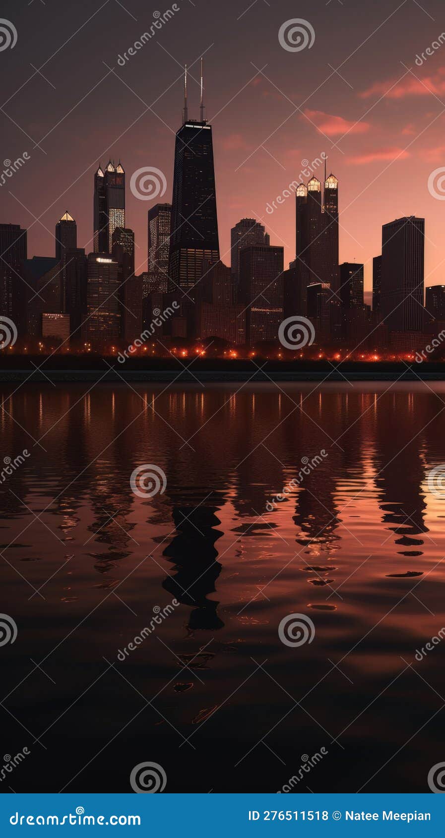 Cityscape of Chicago at Dusk with Lights from the Skyline. Generative ...