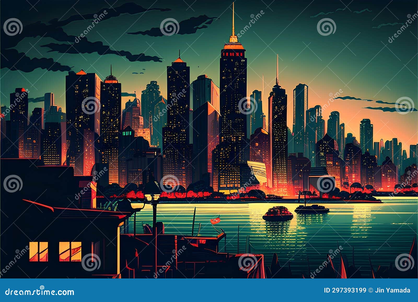 Cityscape of the City at Sunset. Vector Illustration Stock Illustration ...