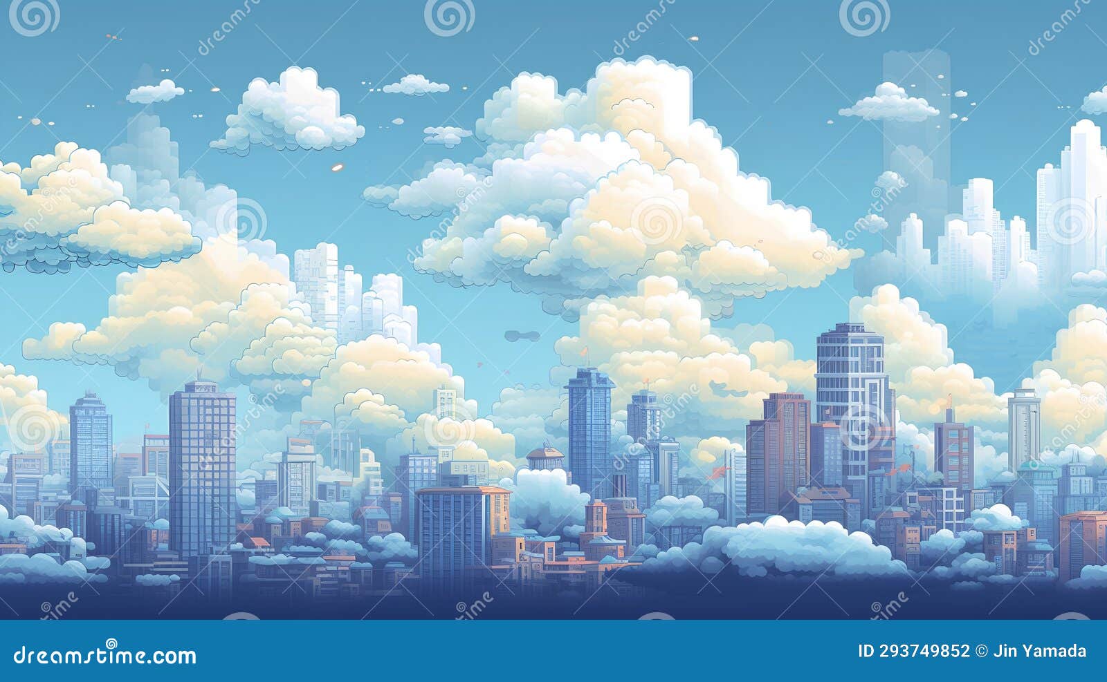 Cityscape with Clouds and Skyscrapers. Vector Illustration in Cartoon ...