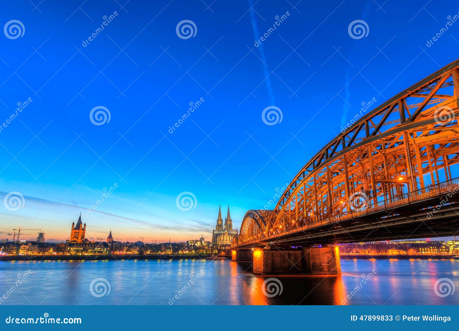 Cityscape of Cologne from the Rhine River with Blue Sky Stock Image ...