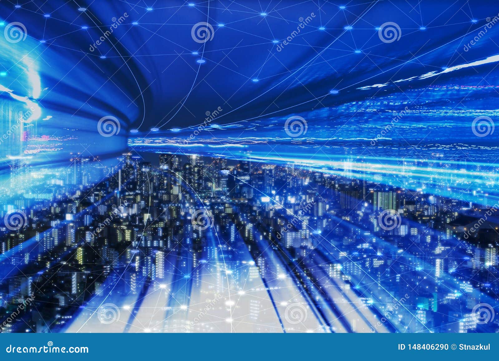Cityscape with Connecting Dot Technology of Smart City Conceptual Stock ...