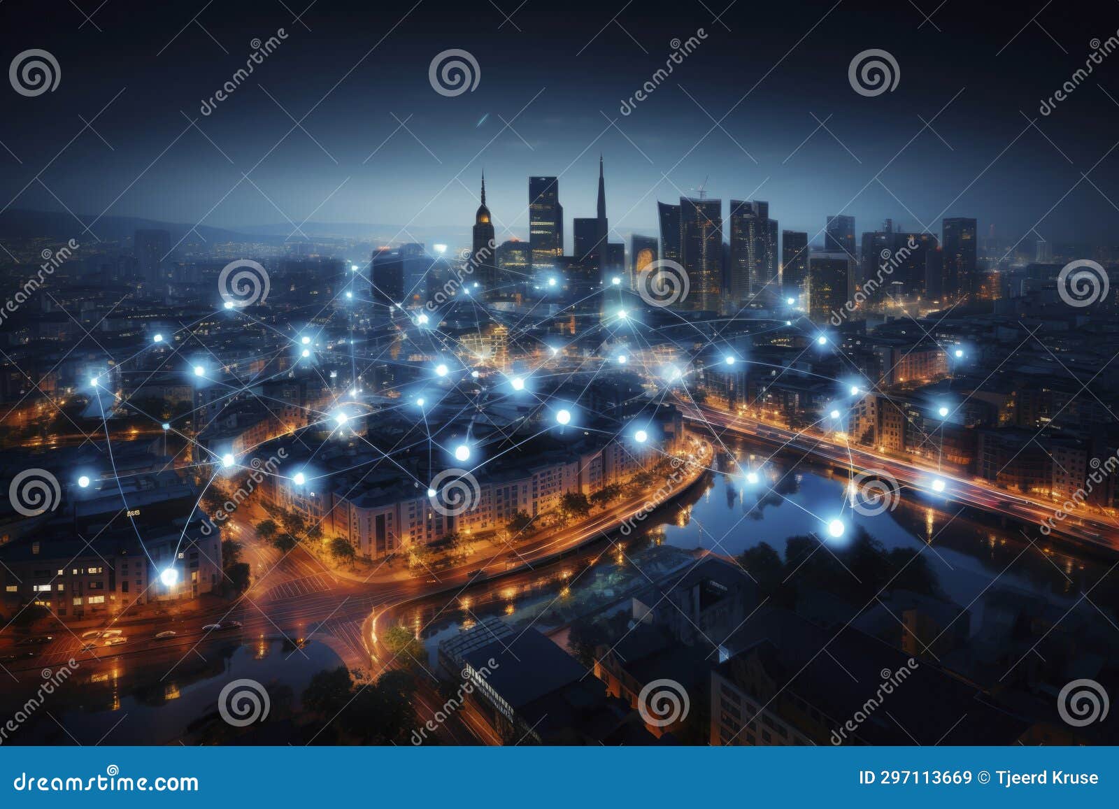 Cityscape with Connecting Dot Technology of Smart City Conceptual Stock ...