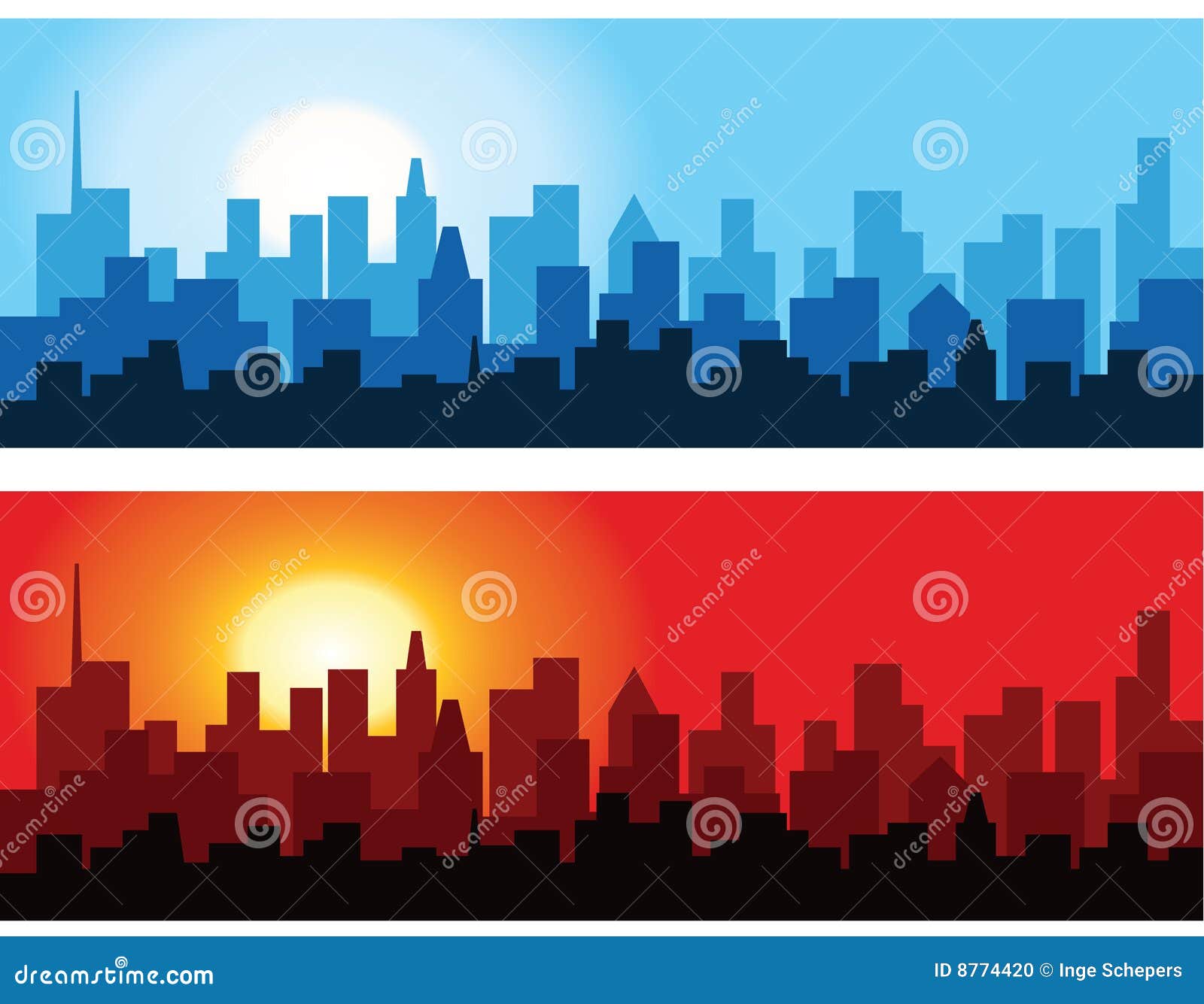 Cityscape at Dawn and Dusk stock vector. Illustration of dawn - 8774420
