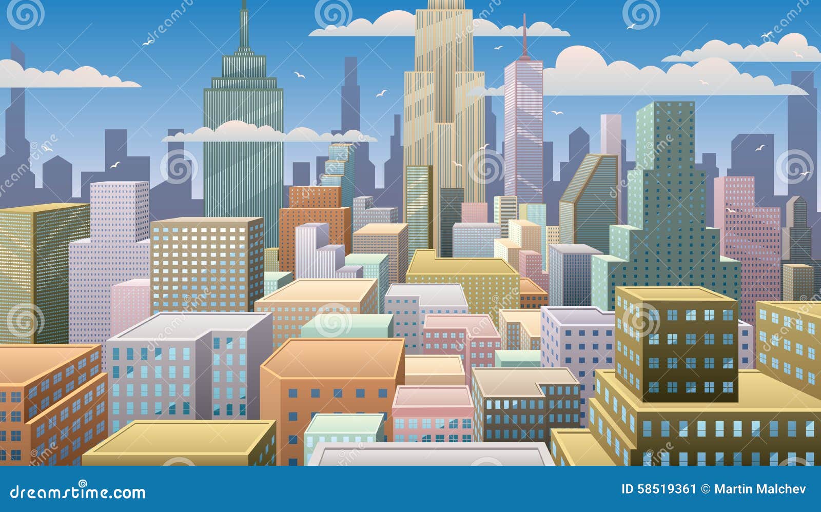 Cityscape Day stock vector. Illustration of retro, building - 58519361