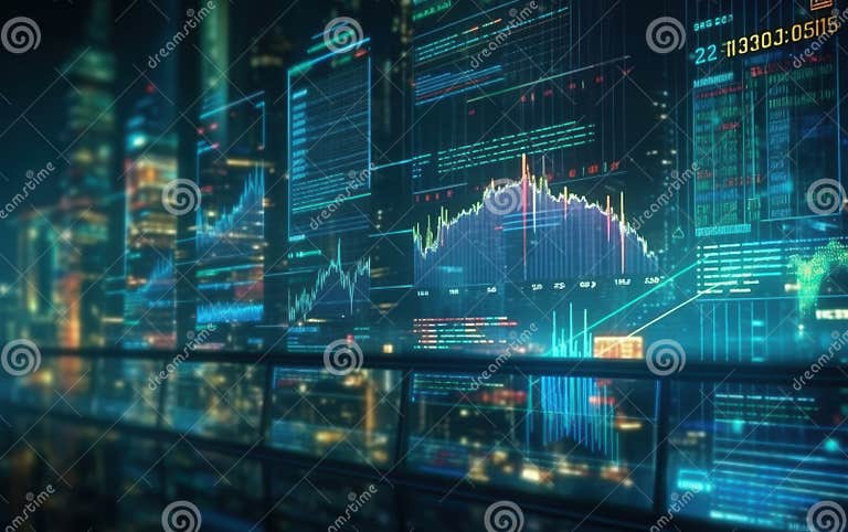 Cityscape with Digital Overlays. Created by Generative Artificial ...