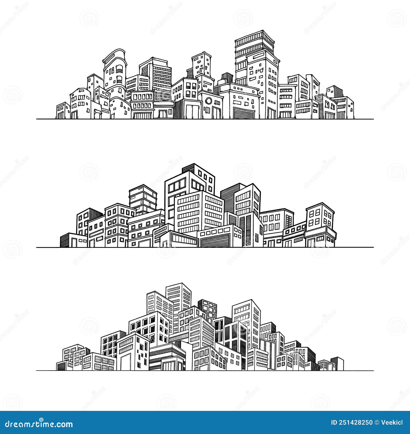 Cityscape Doodle Vector, Sketchy Pen And Ink Drawing Generic City High ...