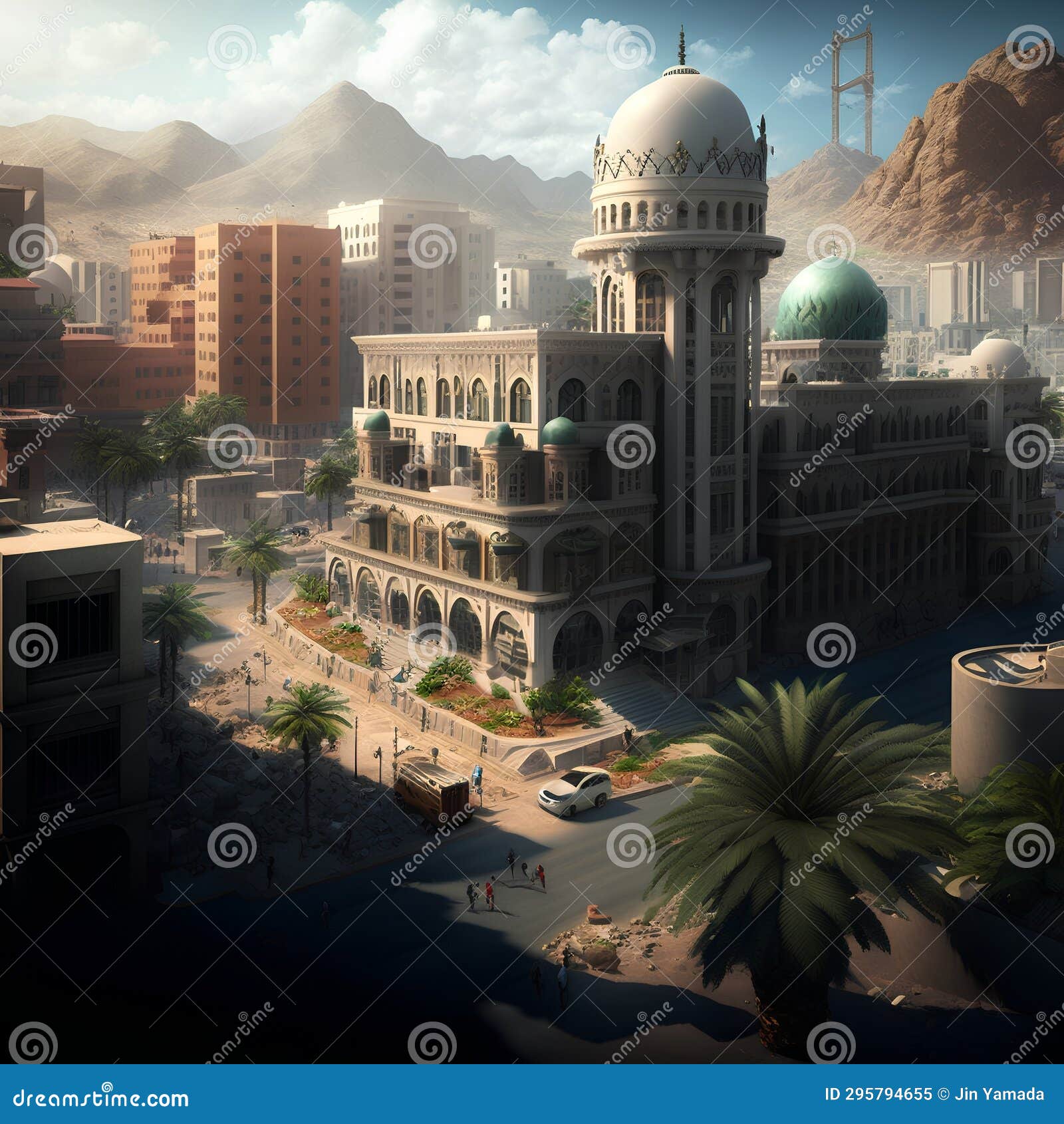 Cityscape of Dubai, United Arab Emirates. 3D Render Stock Illustration ...