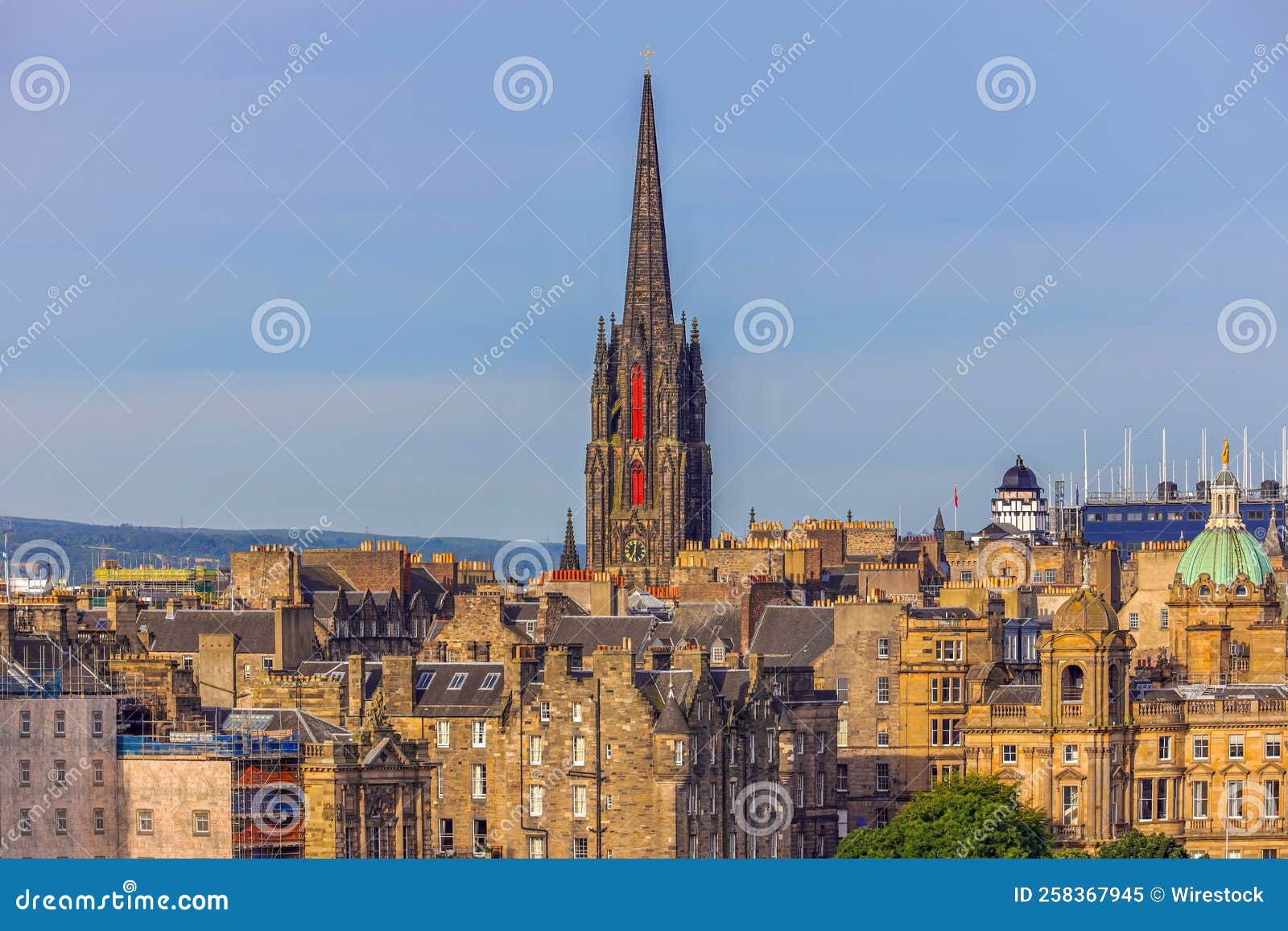 Cityscape of Edinburgh with a Clear Blue Sky in the Background Stock ...