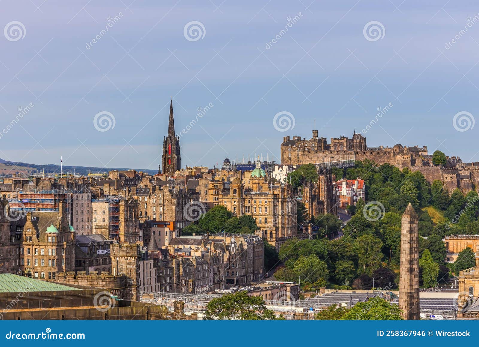 Cityscape of Edinburgh with a Clear Blue Sky in the Background Stock ...