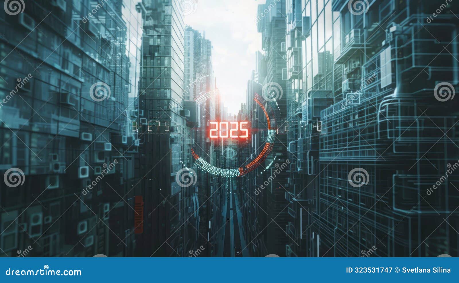 Cityscape with Embedded Digital Clock Showing Countdown To 2025 ...