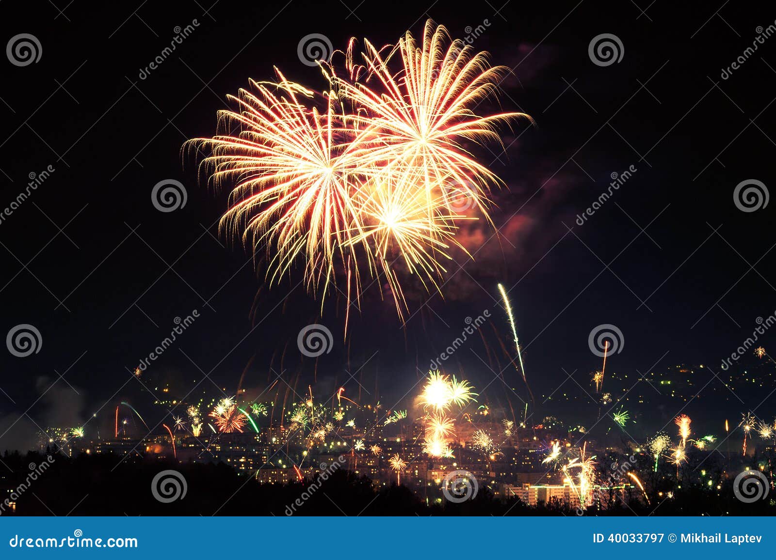 Cityscape with fireworks stock image. Image of colored - 40033797