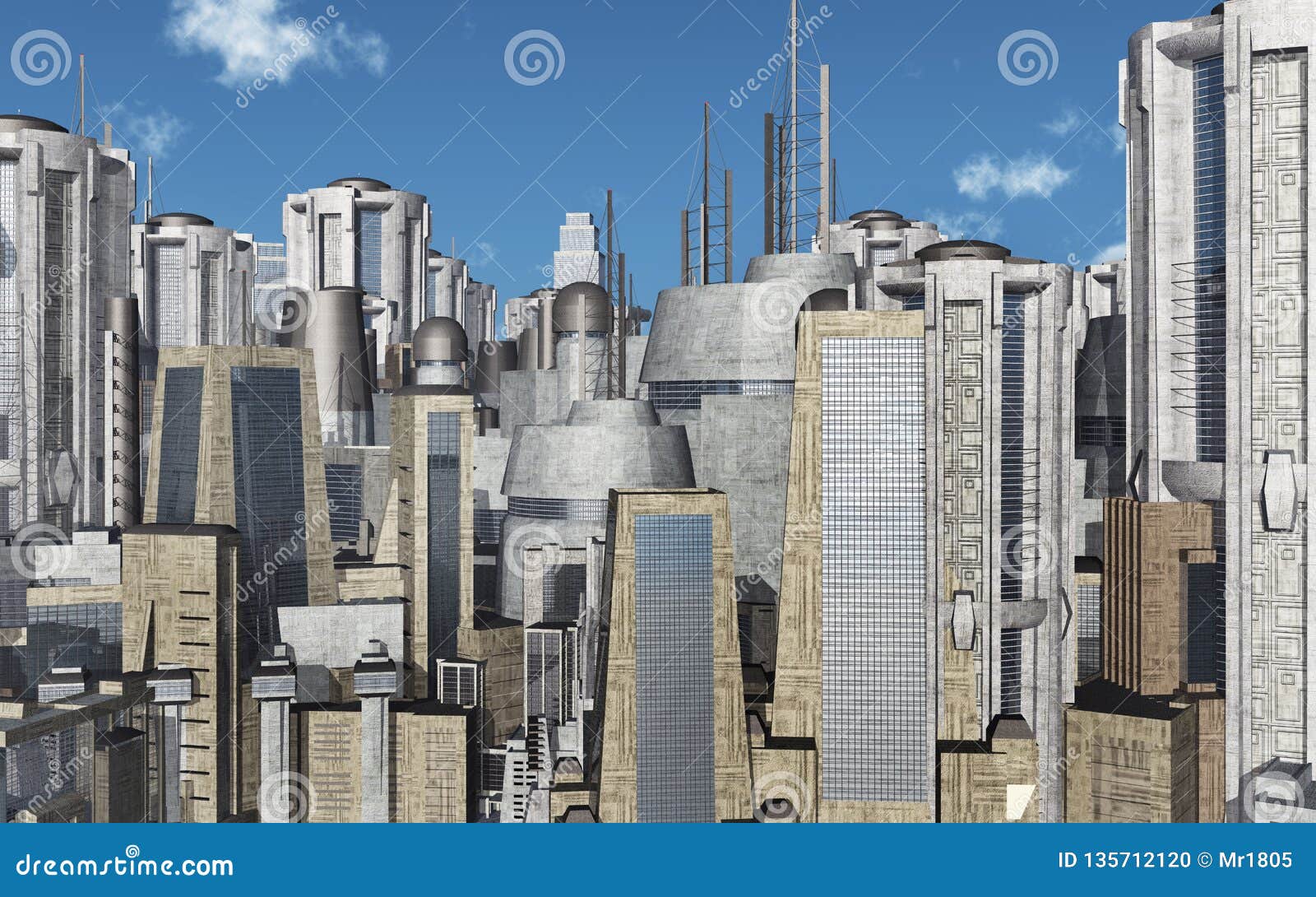 Cityscape with Futuristic Skyscrapers Stock Illustration - Illustration ...