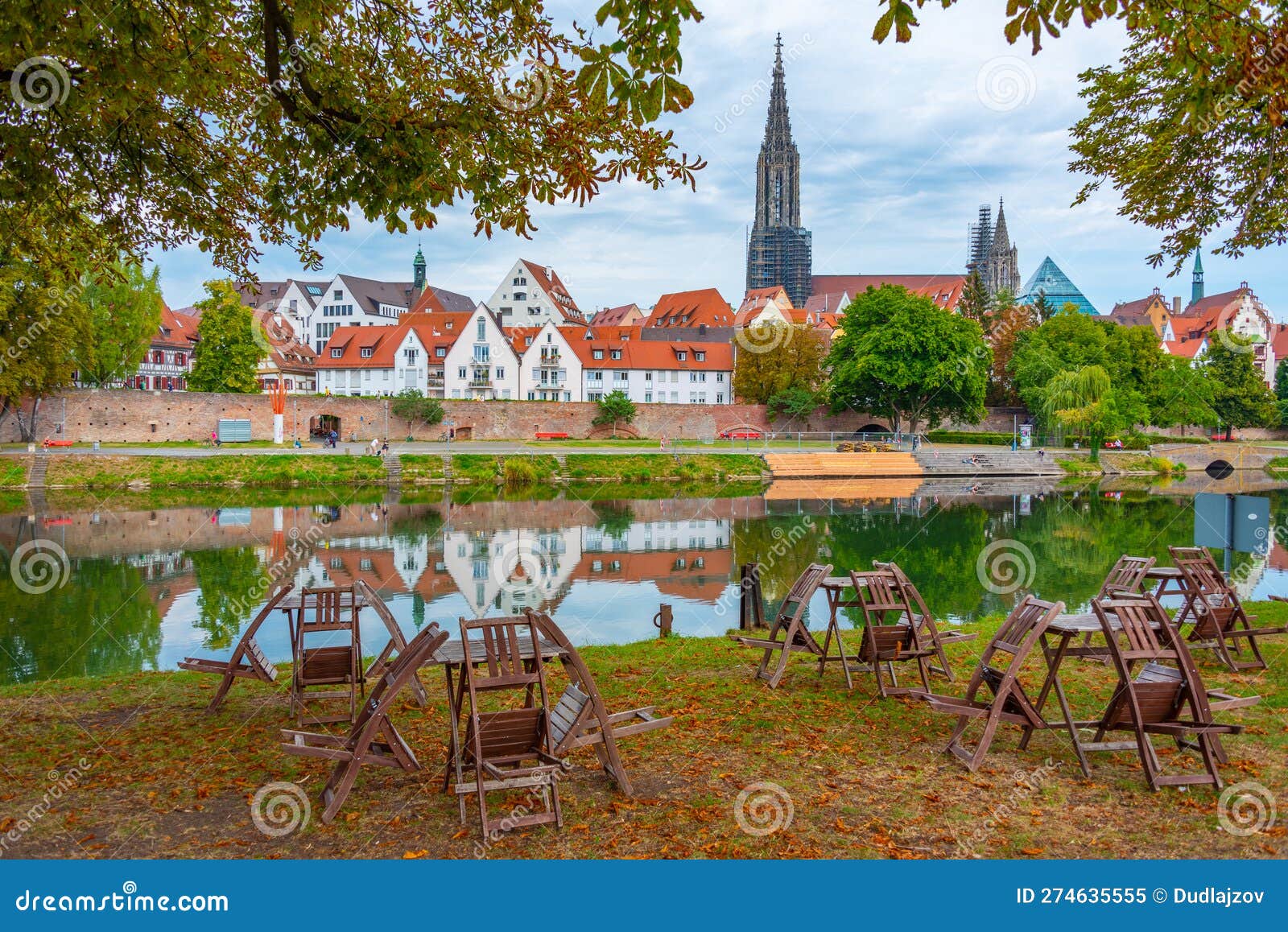 Cityscape of German Town Ulm Reflecting on River Danube Stock Image ...