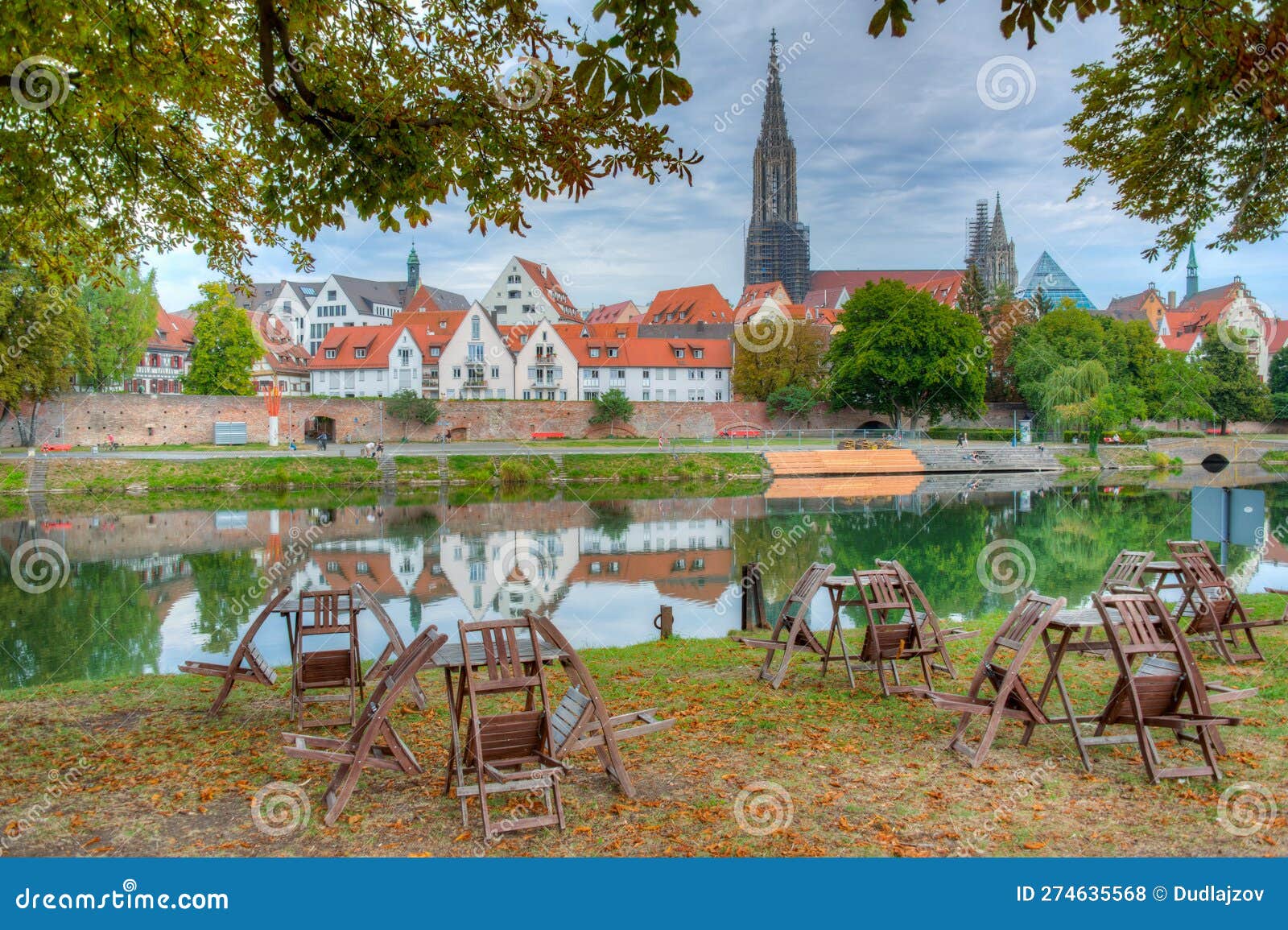 Cityscape of German Town Ulm Reflecting on River Danube Stock Photo ...