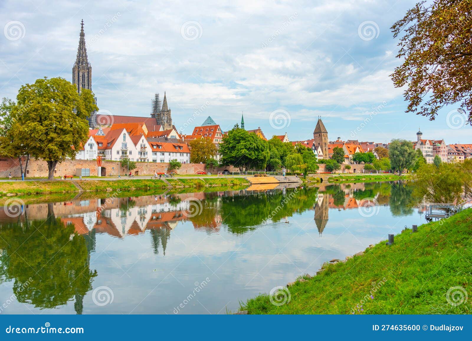 Cityscape of German Town Ulm Reflecting on River Danube Stock Photo ...