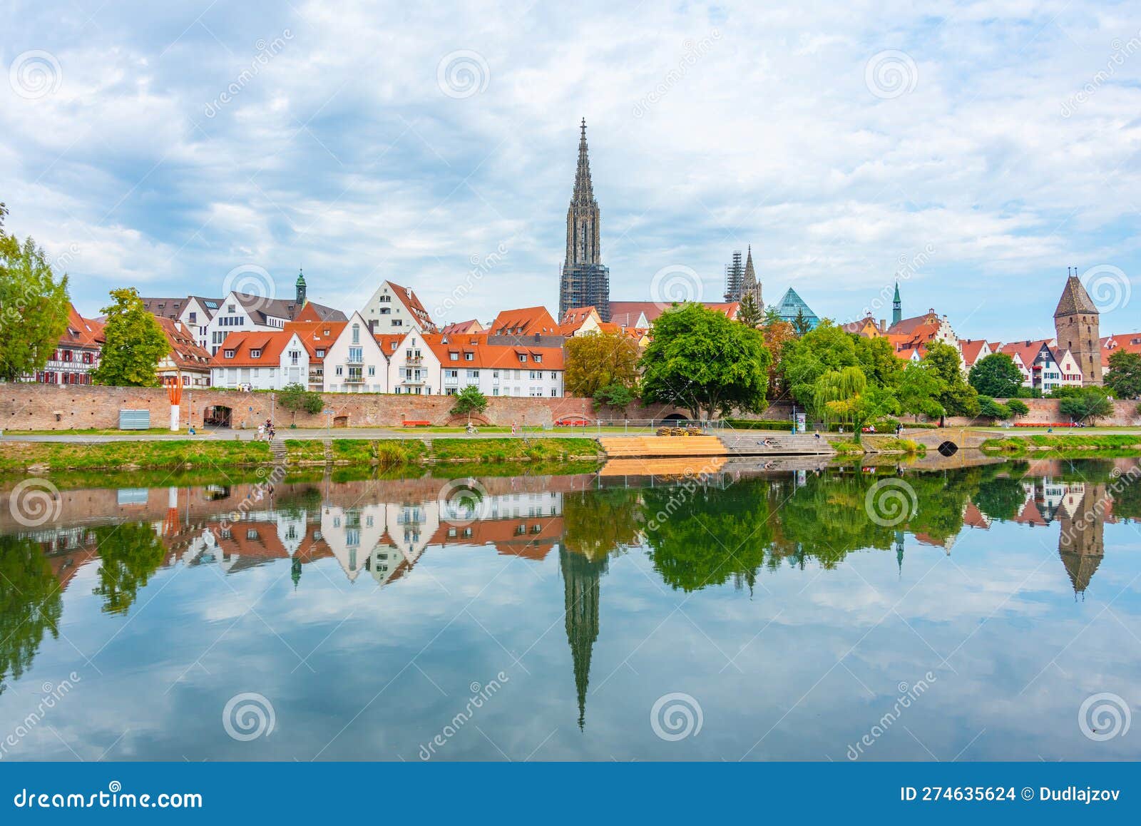 Cityscape of German Town Ulm Reflecting on River Danube Stock Photo ...