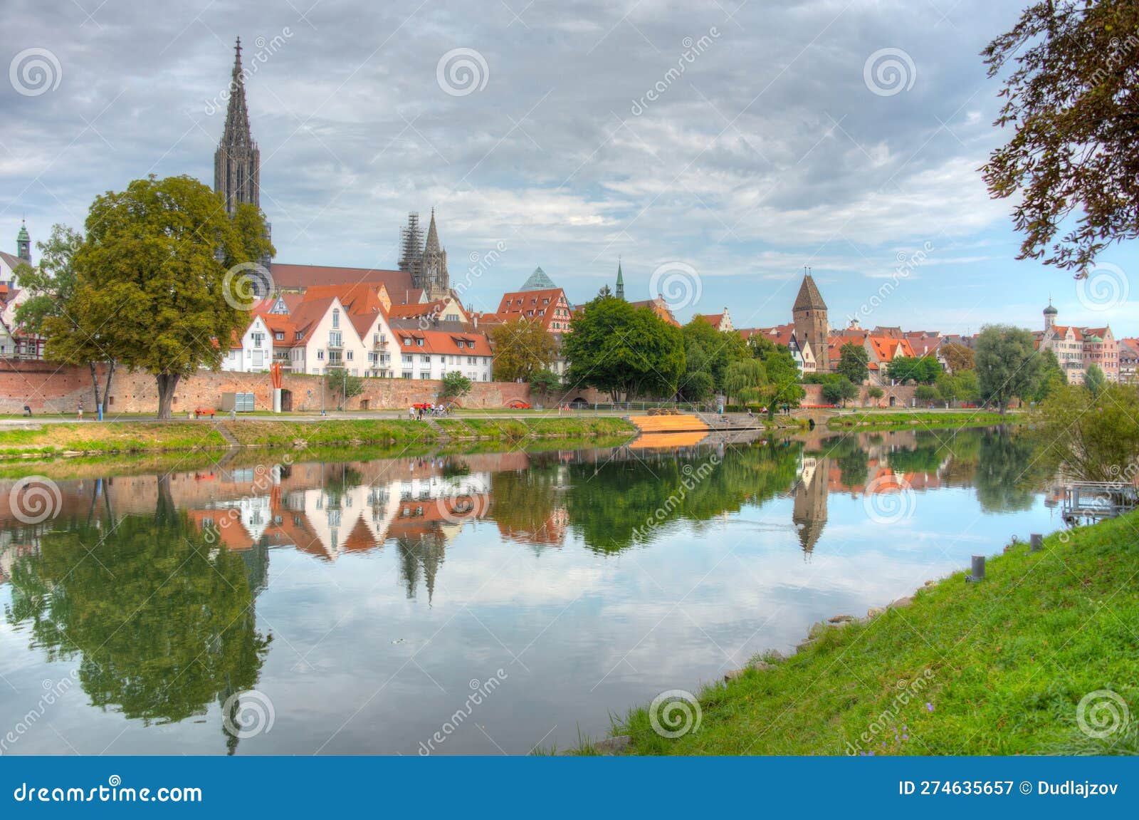Cityscape of German Town Ulm Reflecting on River Danube Stock Image ...