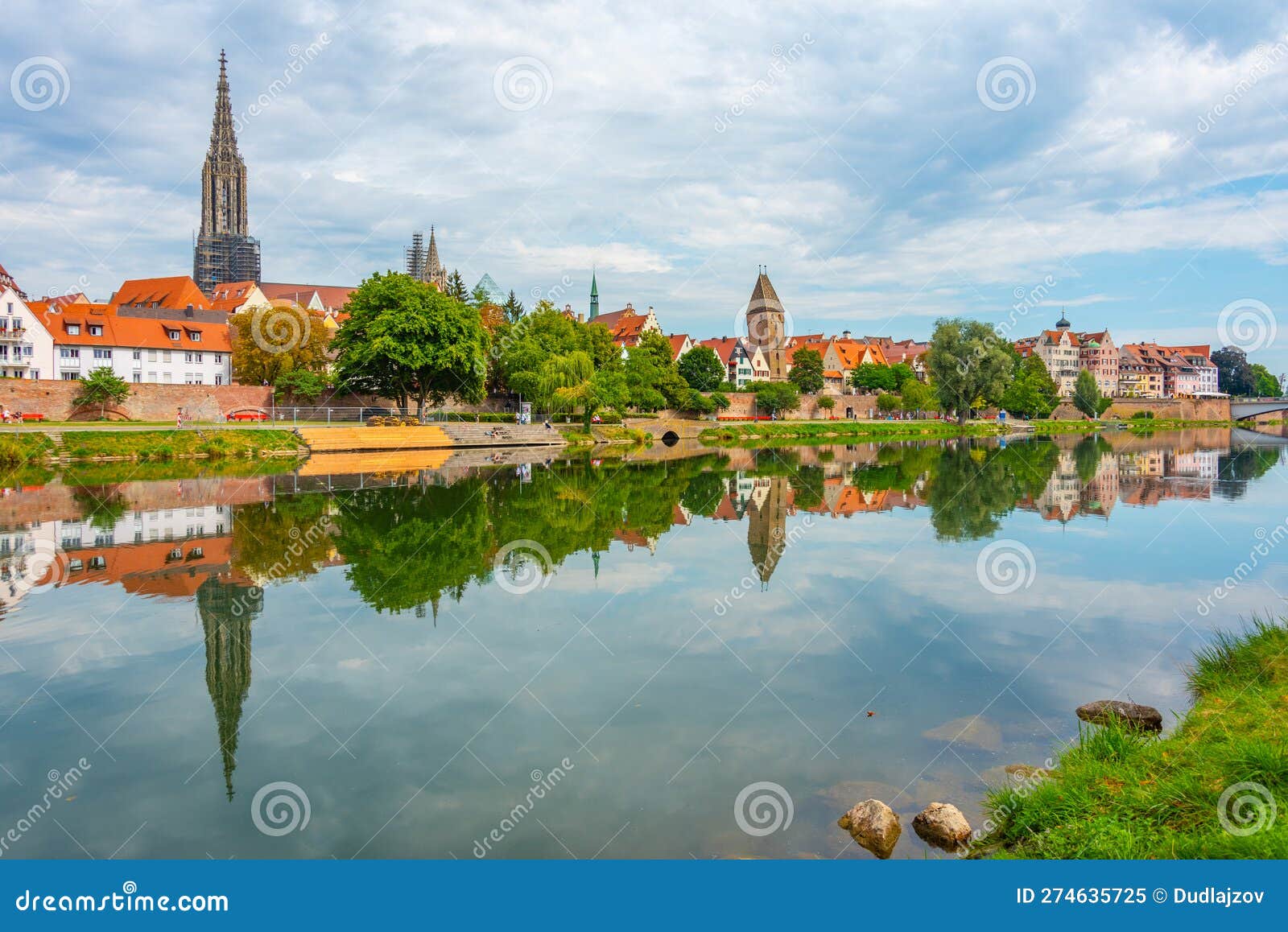Cityscape of German Town Ulm Reflecting on River Danube Stock Image ...