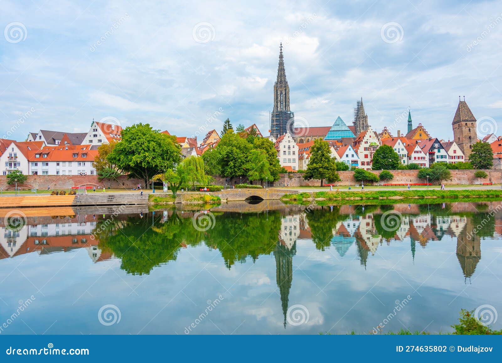 Cityscape of German Town Ulm Reflecting on River Danube Stock Photo ...