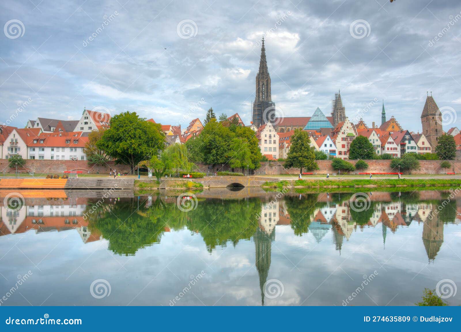 Cityscape of German Town Ulm Reflecting on River Danube Stock Image ...