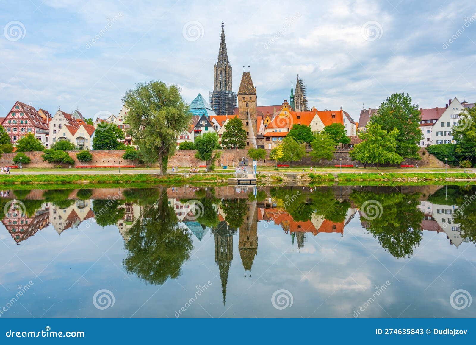 Cityscape of German Town Ulm Reflecting on River Danube Stock Image ...