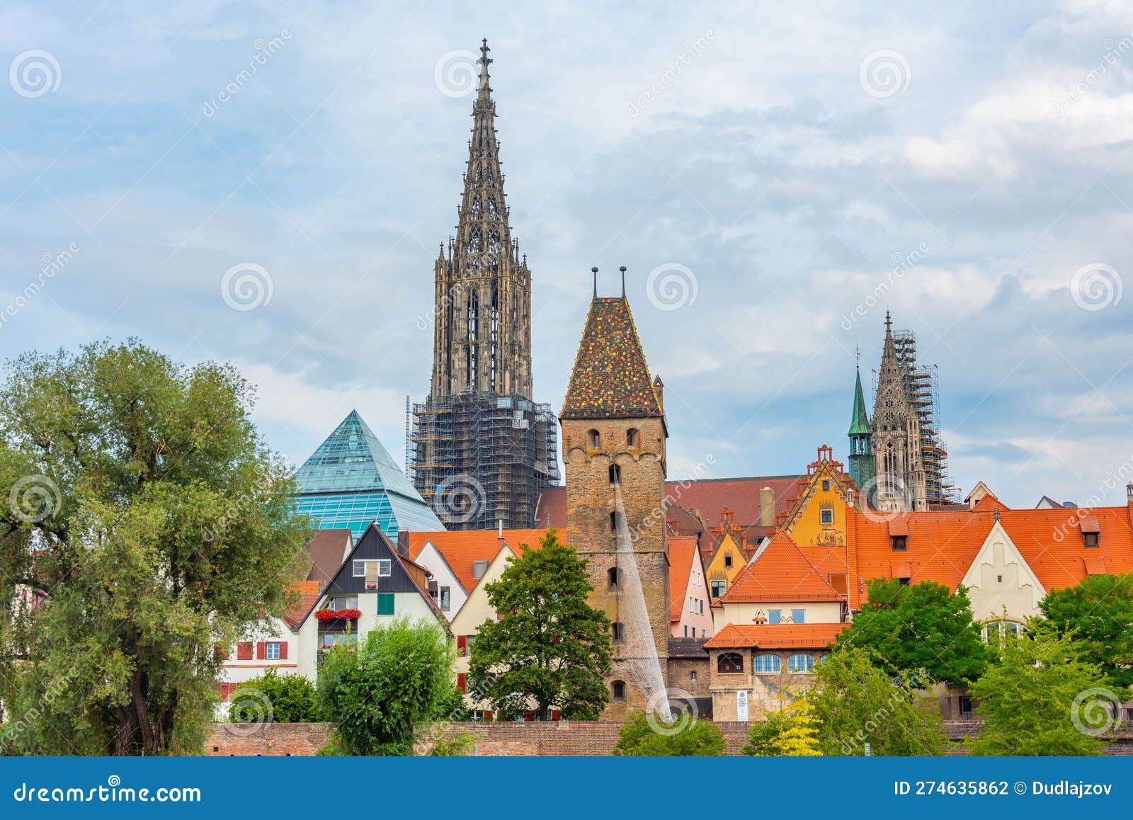 Cityscape of German Town Ulm Reflecting on River Danube Stock Photo ...