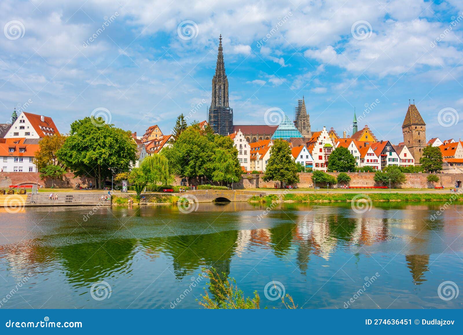 Cityscape of German Town Ulm Reflecting on River Danube Stock Image ...