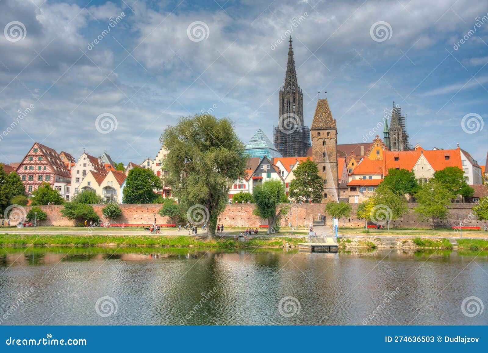Cityscape of German Town Ulm Reflecting on River Danube Stock Image ...