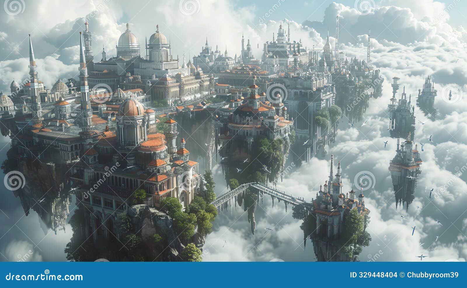 Cityscape with Gravity-defying Structures and Floating Islands Stock ...