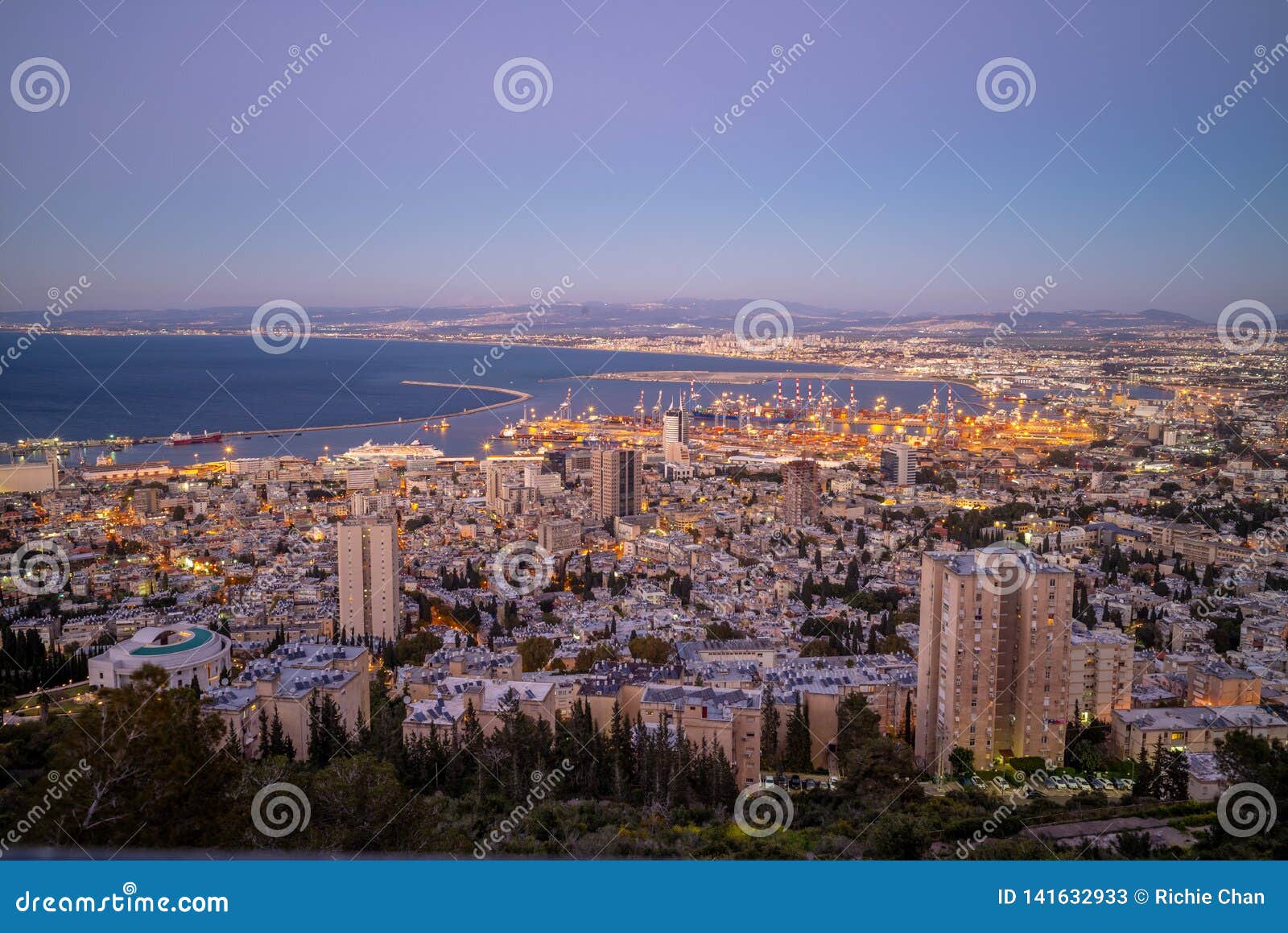 Cityscape of Haifa, Israel at Night Stock Image - Image of forms ...