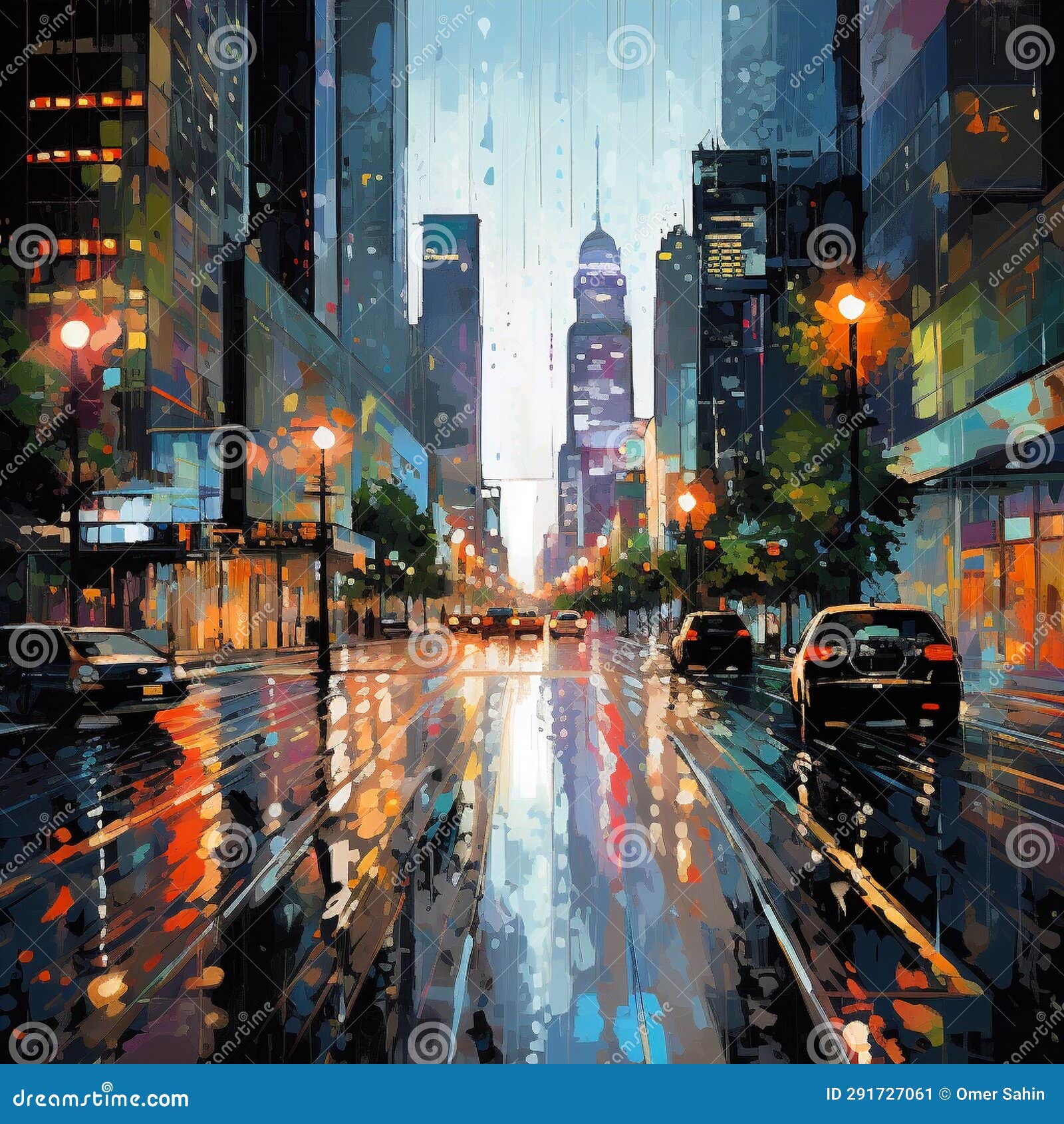 Cityscape during a Heavy Rain Shower Stock Image - Image of setting ...