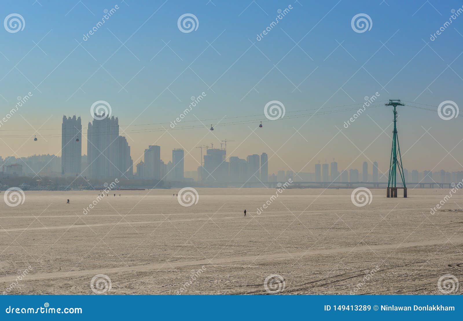 Harbin Cityscape with Ice River Stock Image - Image of modern, cold ...