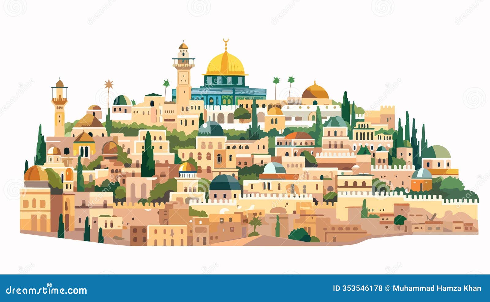 Cityscape Illustration of Jerusalem or Baghdad - Vector Artwork Stock ...