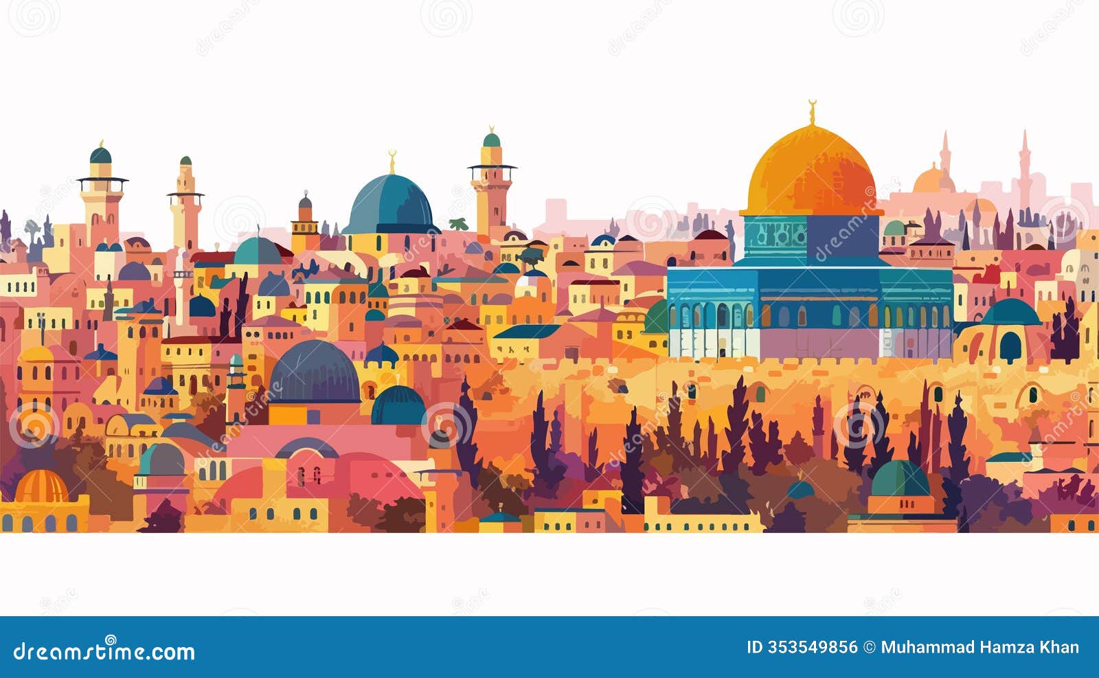 Cityscape Illustration Of Jerusalem Or Baghdad - Vector Artwork ...