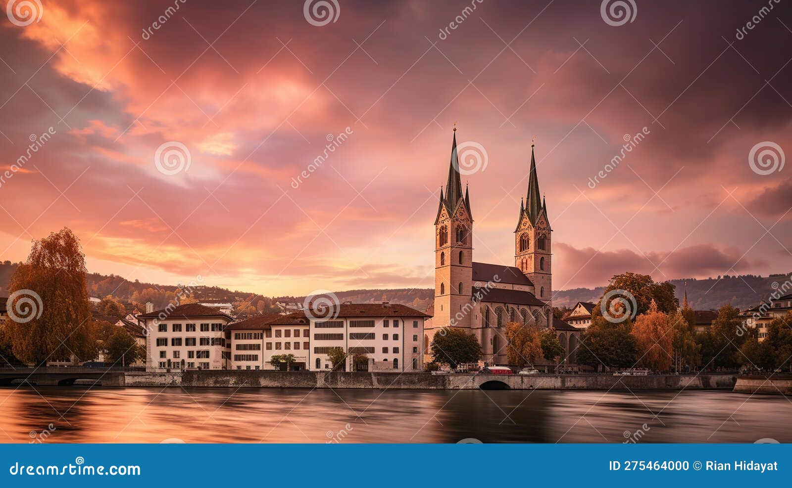 Cityscape Image of Zurich with Colorful Sky, during Dramatic Sunset ...