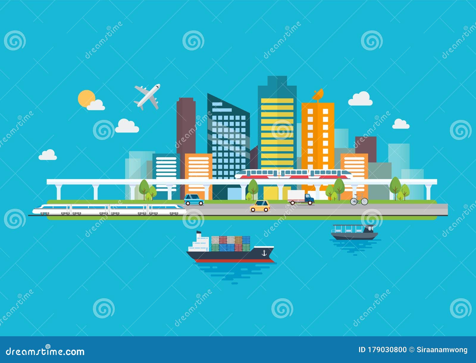 Cityscape with Infrastructure and Transportation Stock Vector ...