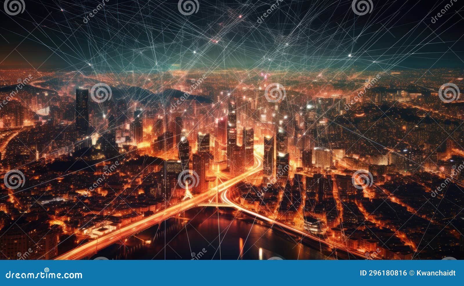 A Cityscape Merging with Interconnected Data Lines, Representing the ...