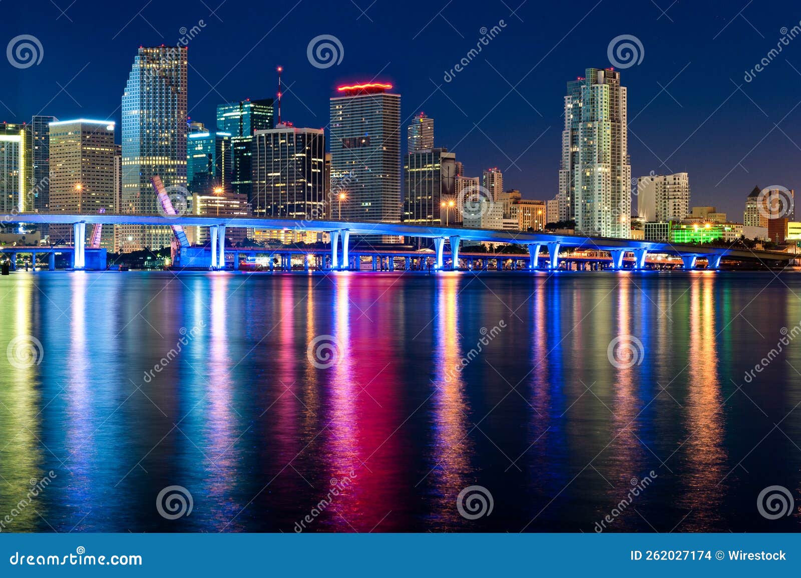 Cityscape of Miami, Florida at Night Stock Photo - Image of landmark ...
