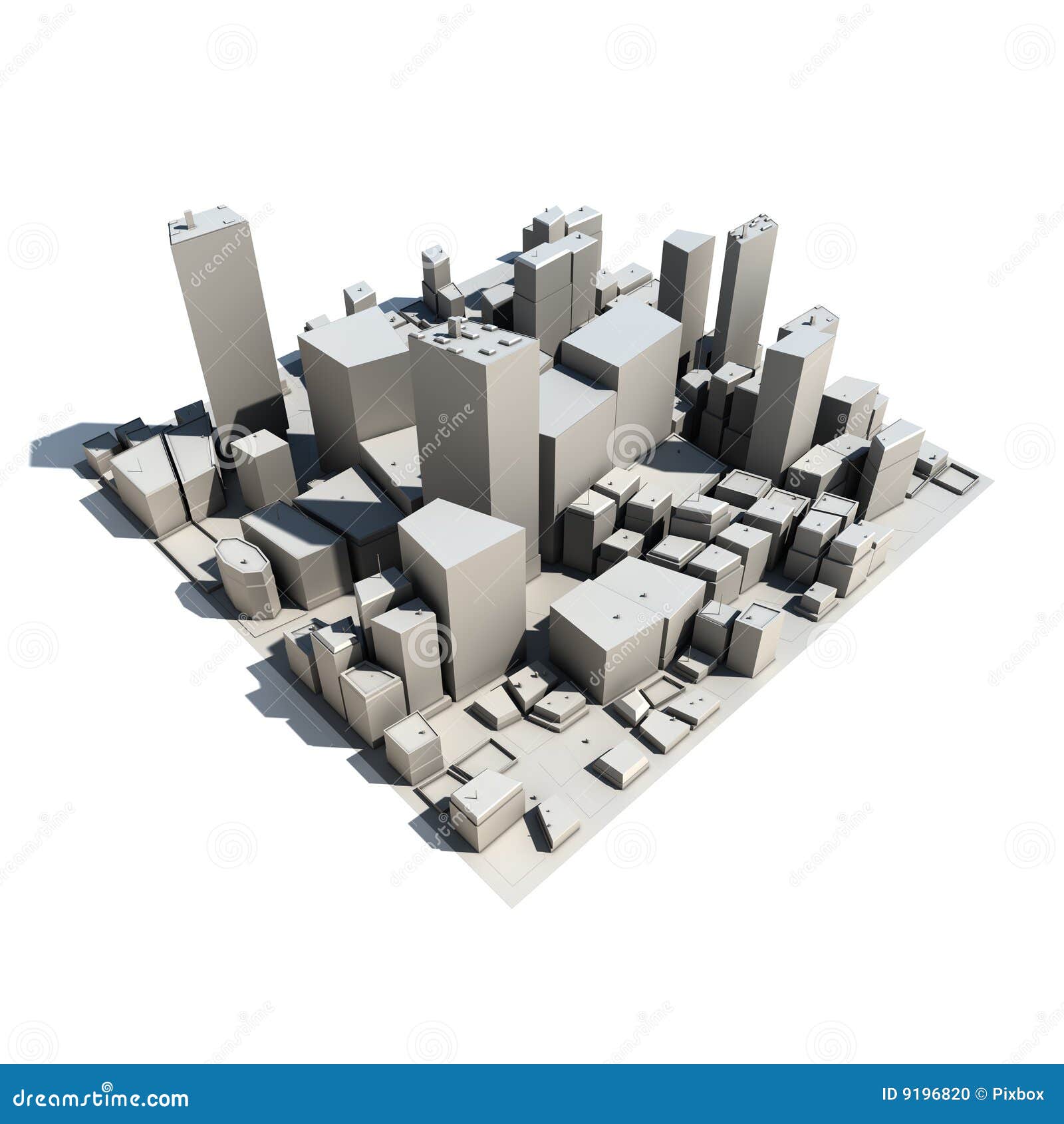 Cityscape Model 3D - with Shadow Stock Illustration - Illustration of ...