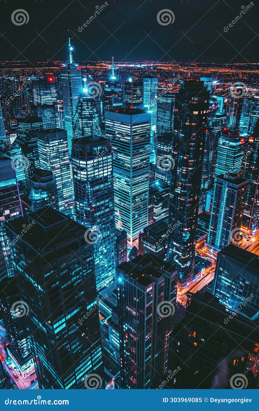 A Cityscape at Night with High-tech Lighting Effects Stock Illustration ...