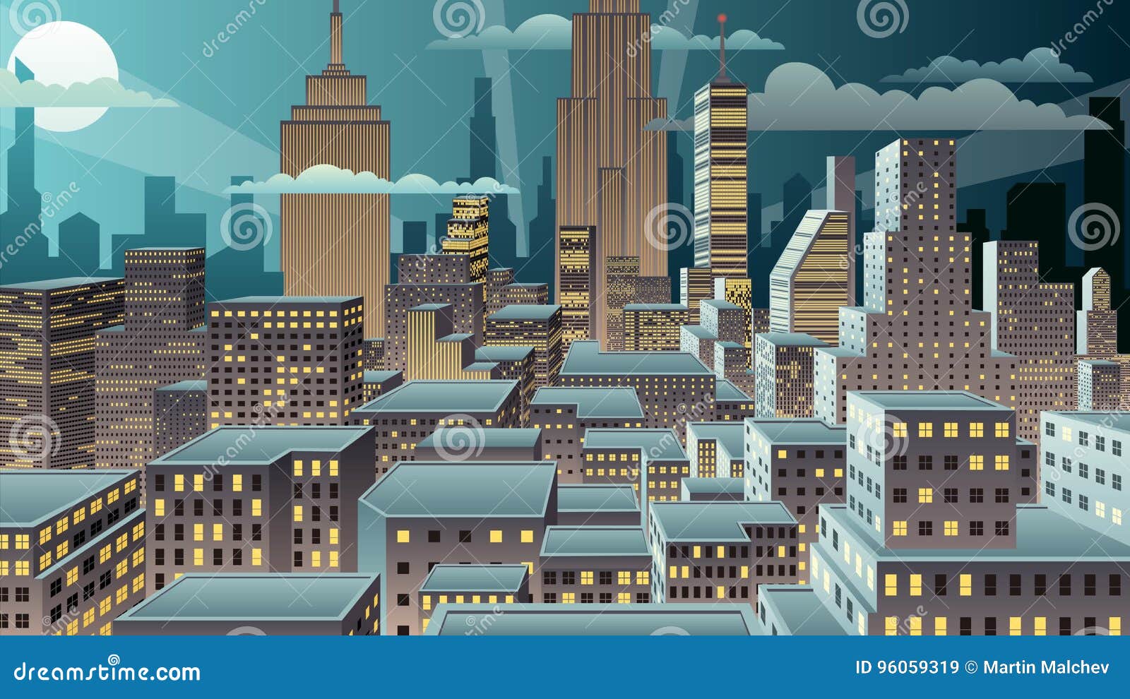 Cityscape Night stock video. Video of built, city, scene - 96059319