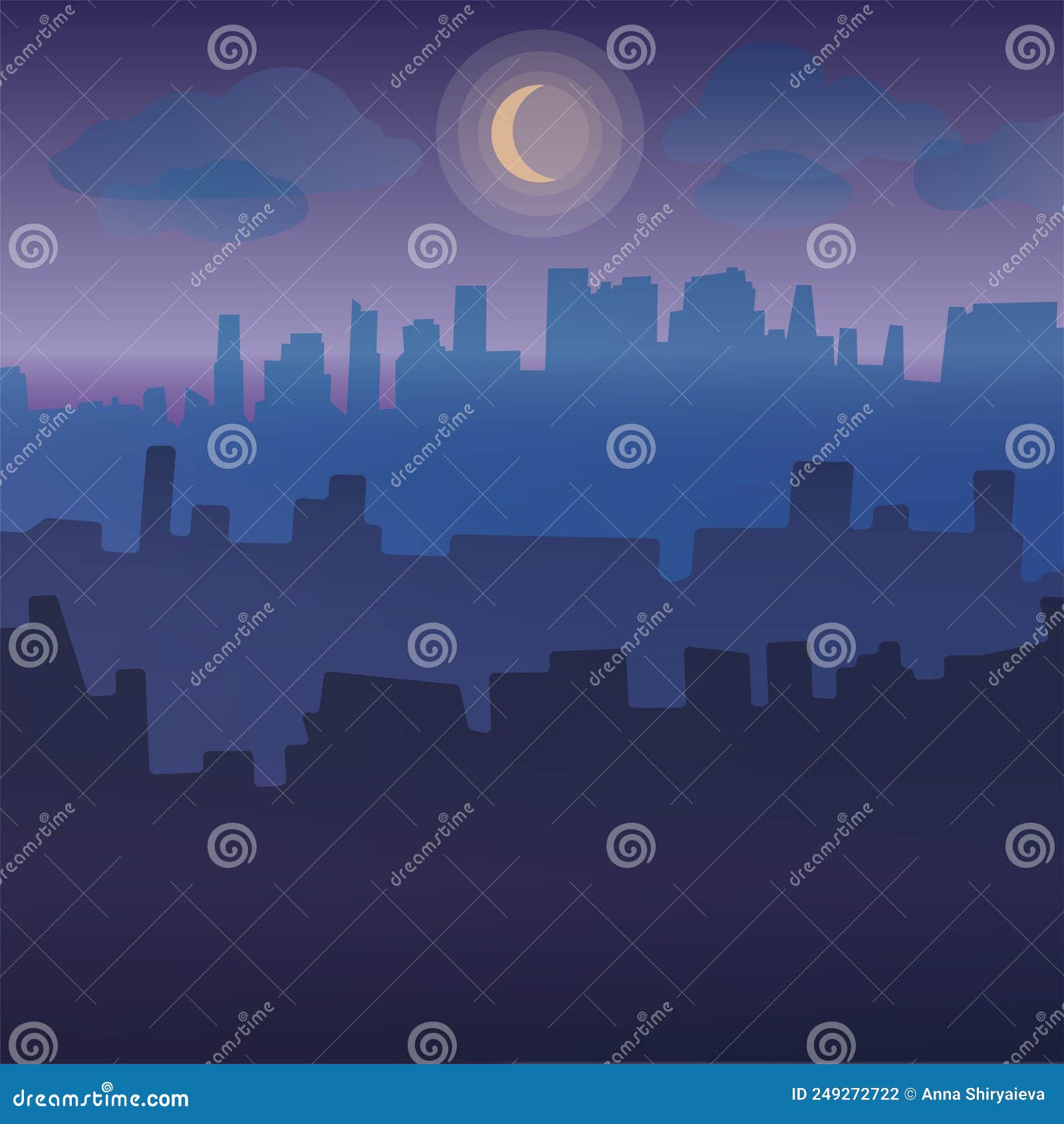 Cityscape at Night, Moonlight. Color Vector Illustration Stock ...