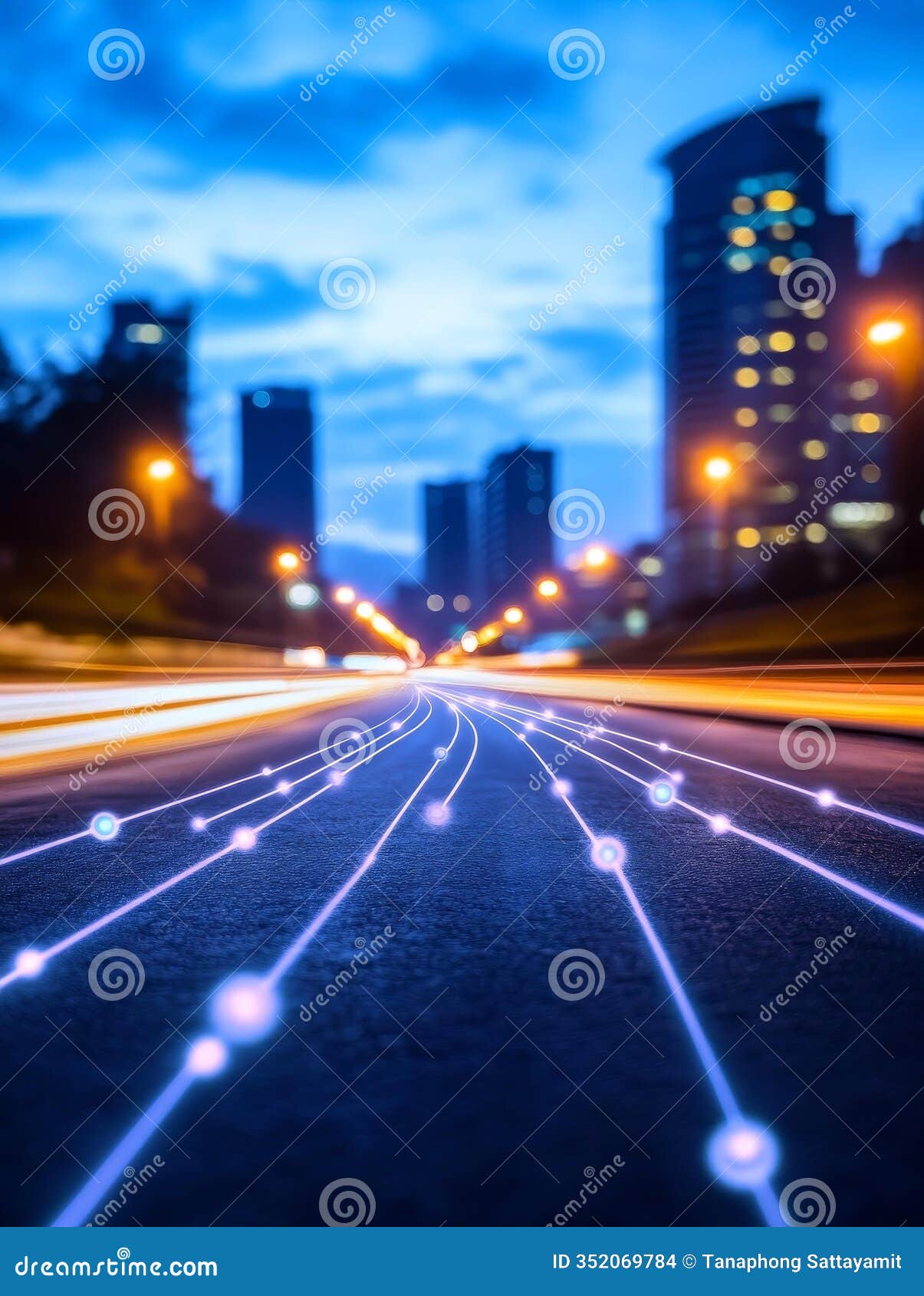 Cityscape Night Network Interconnected Digital Network Glowing at Night ...