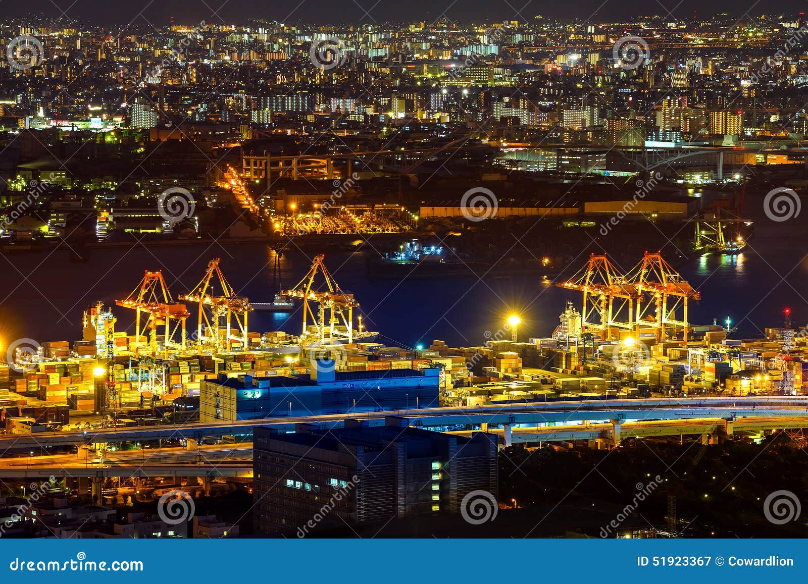 Cityscape in the Night of Osaka Bay Editorial Photography - Image of ...