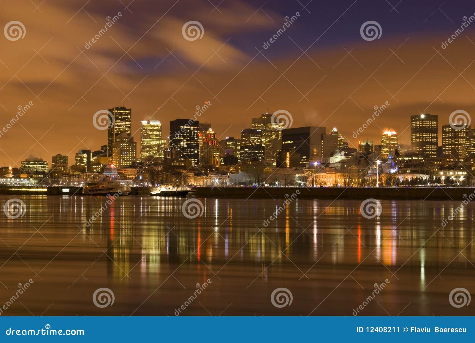 Cityscape Night Scene Montreal Canada Over River Stock Image - Image of ...
