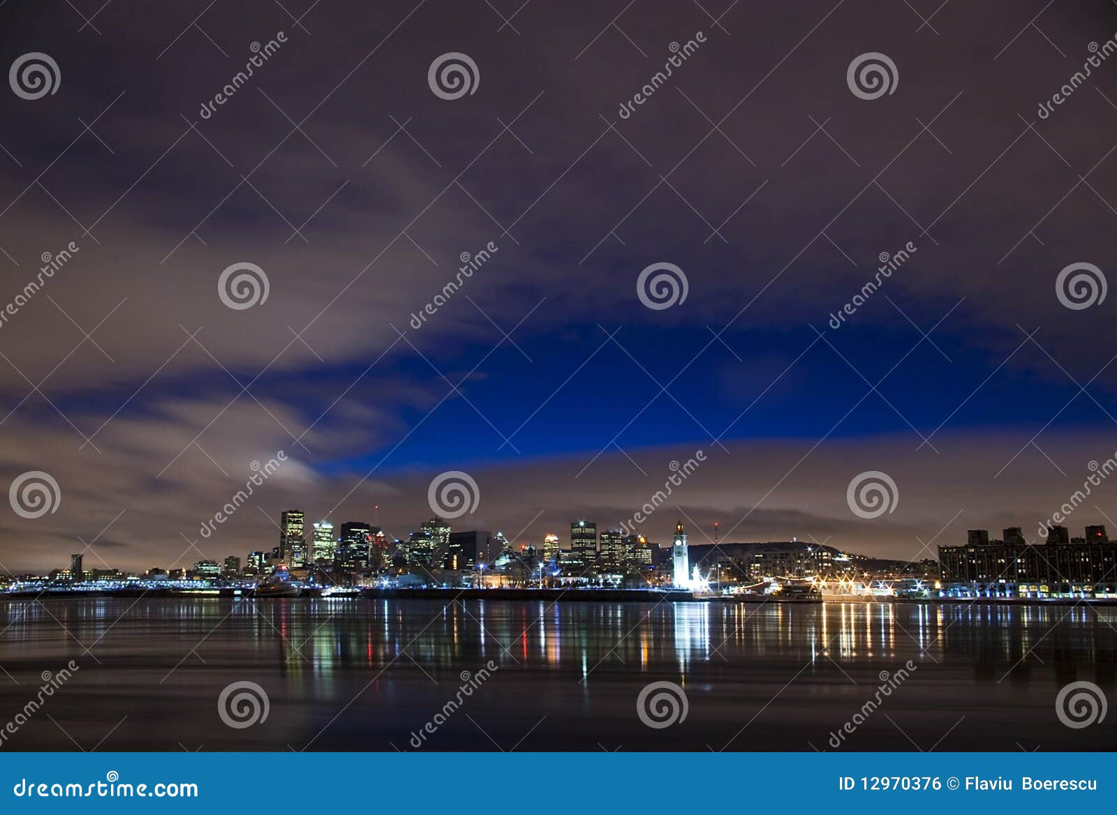 Cityscape Night Scene Montreal Canada River Stock Photo - Image of ...
