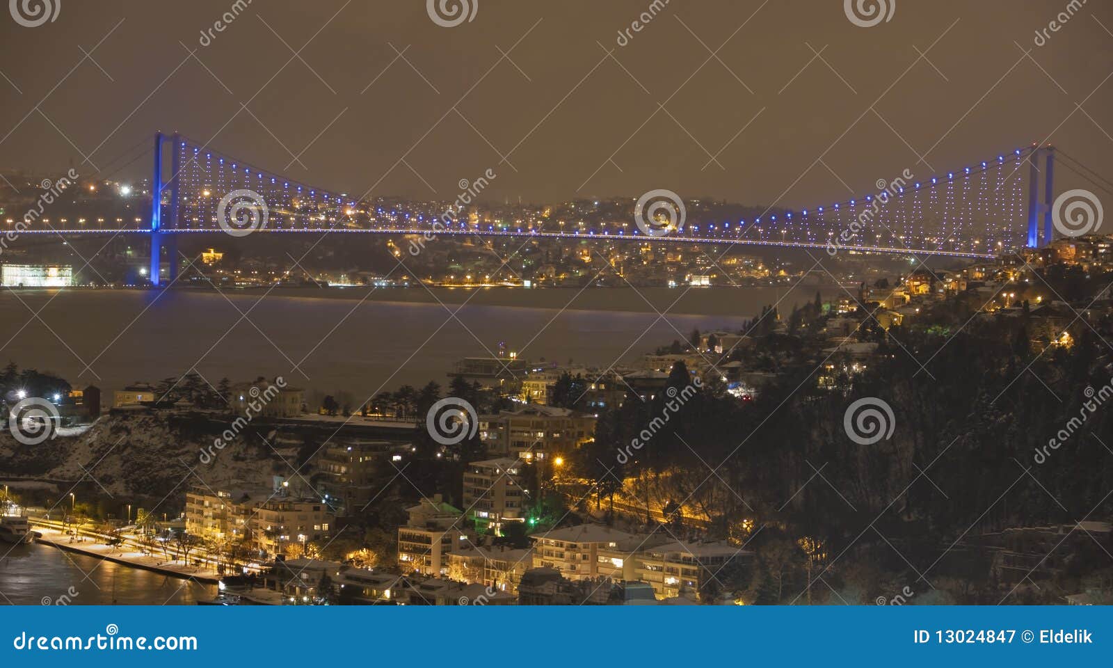 Cityscape at Night with Shiny Bridge Stock Image - Image of cityscape ...