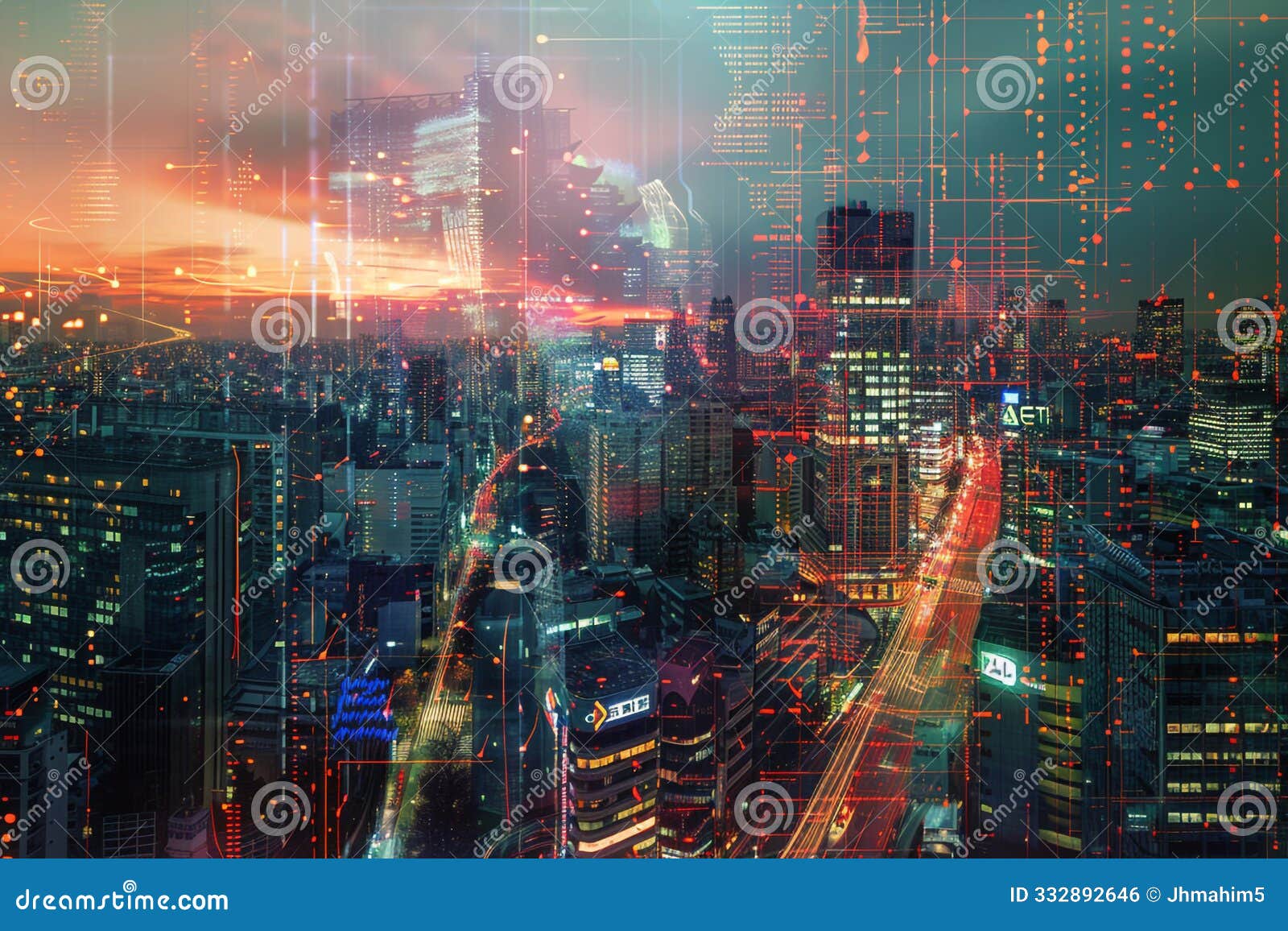 Cityscape with Overlaid Smart City Data Analytics Including Traffic ...